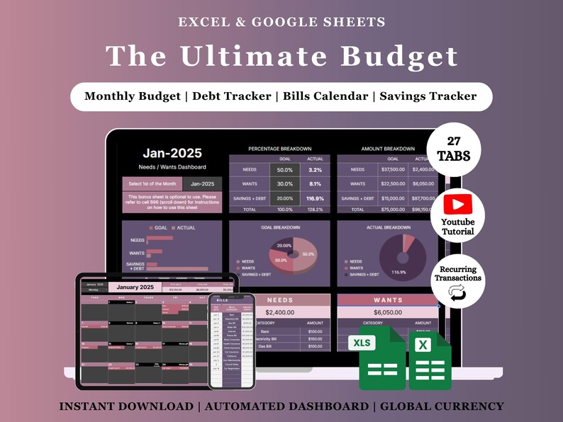 Annual Budget Planner Google Sheets Budget Template Dark Mode Yearly ...