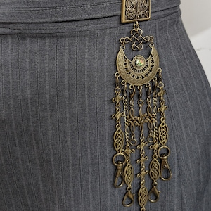 Bronze or Silver Medieval Themed Chatelaine With Waist Clip 5 Chains ...