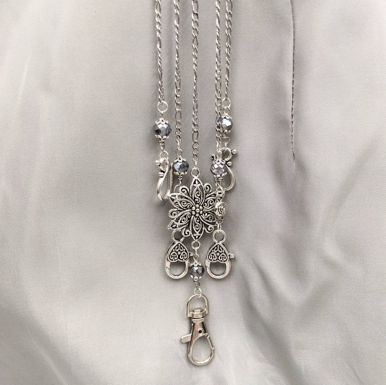 Round Floral Chatelaine With Waist Clip 5 Chains and Hooks for - Etsy