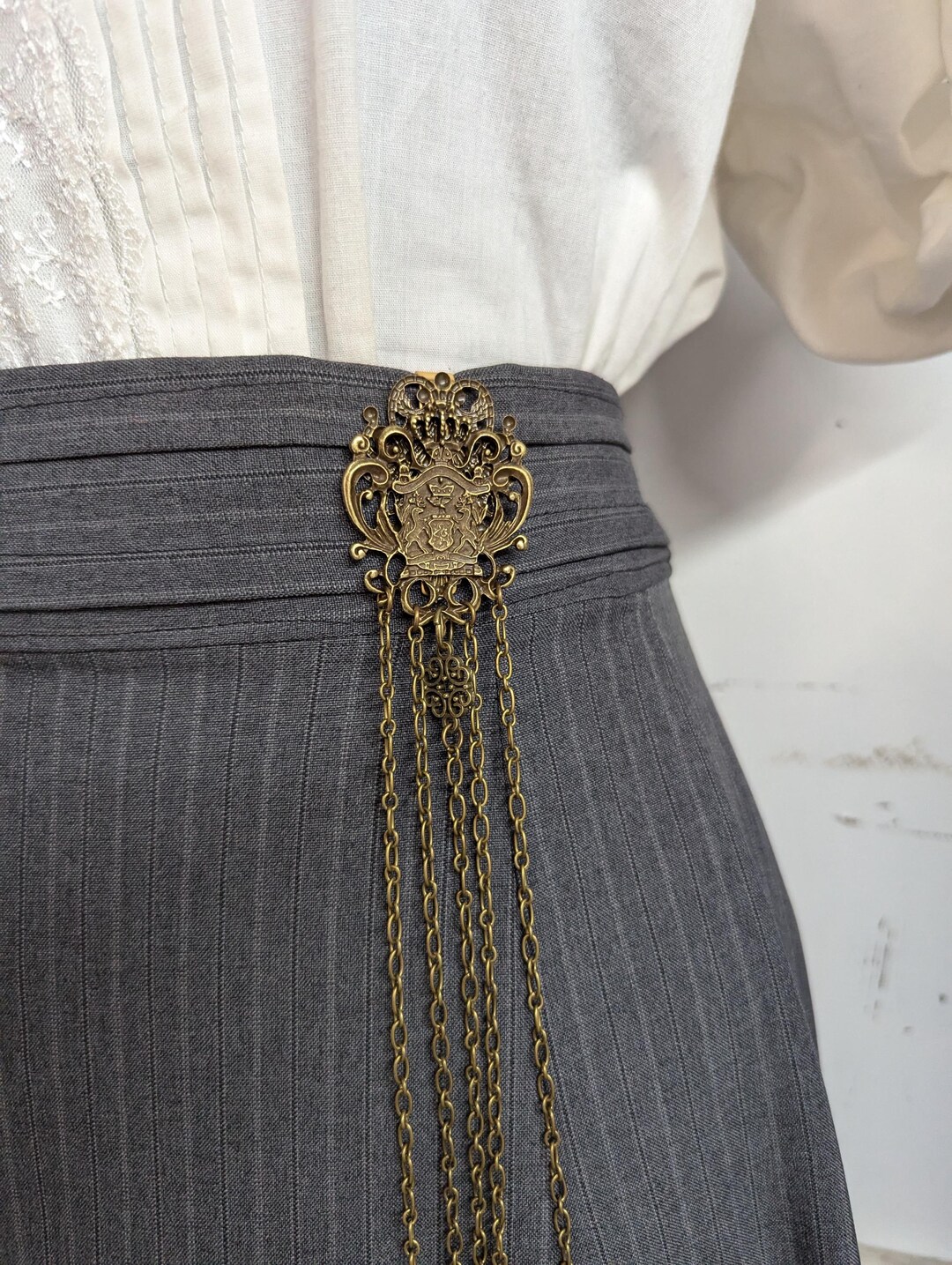 Bronze Victorian Crest Chatelaine With Waist Clip 5 Chains and Hooks ...