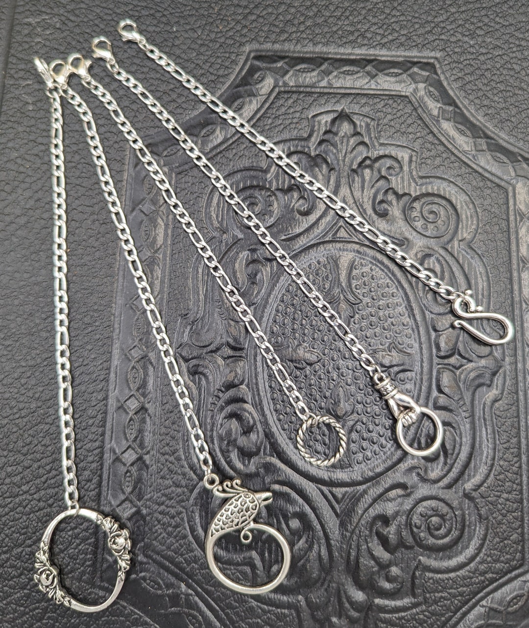 Chatelaine Chains 5" Add-on Accessories Silver Rings & Hook Set of 5 ...