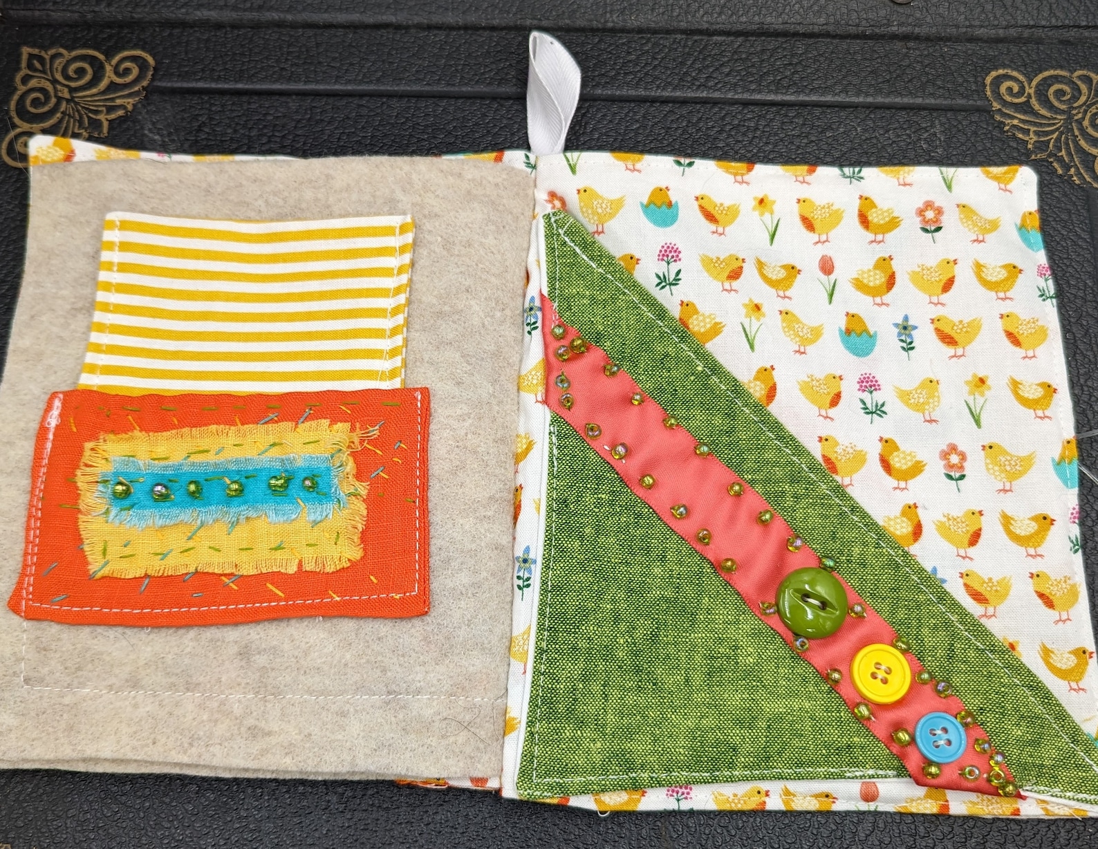 7" X 5" Finished Vintage Fabric Book - Large Needle Book With Pockets ...