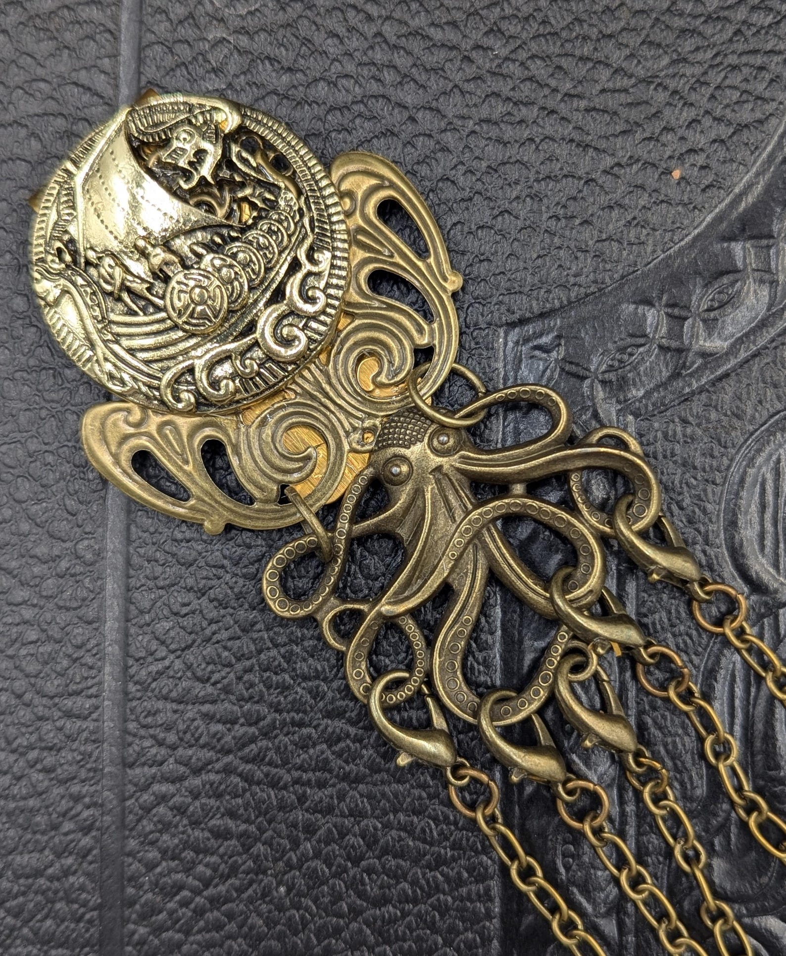 Bronze or Silver Pirates Ship Chatelaine With Waist Clip Octopus 5 ...