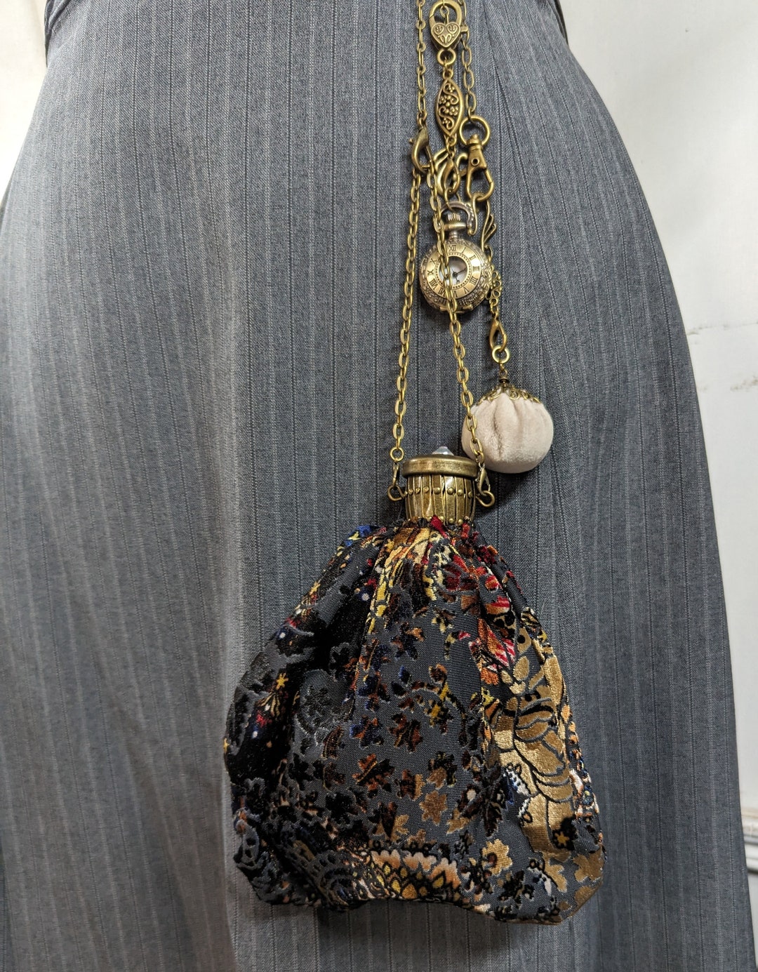 Gate Top Chatelaine Purse Velvet With Bronze Chain 2 Sizes - Etsy