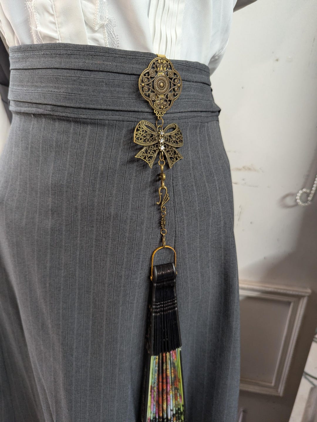 Bronze or Silver Single Chatelaine With Waist Clip for Holding a Fan or ...