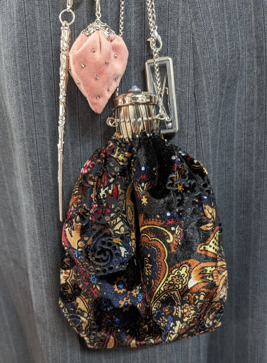 Gate Top Chatelaine Purse Velvet With Silver Chain 2 Sizes - Etsy