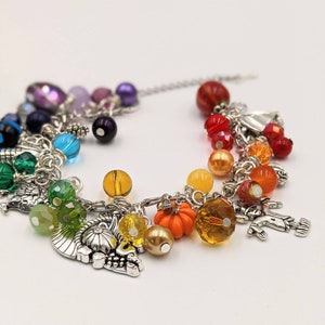 Adjustable Rainbow Autumn Charm Bracelet Turkey Cornucopia Scarecrow ...