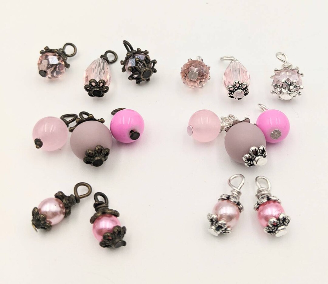 Shades of Pink Glass and Crystal Bead Charms on Silver or Bronze Wire ...
