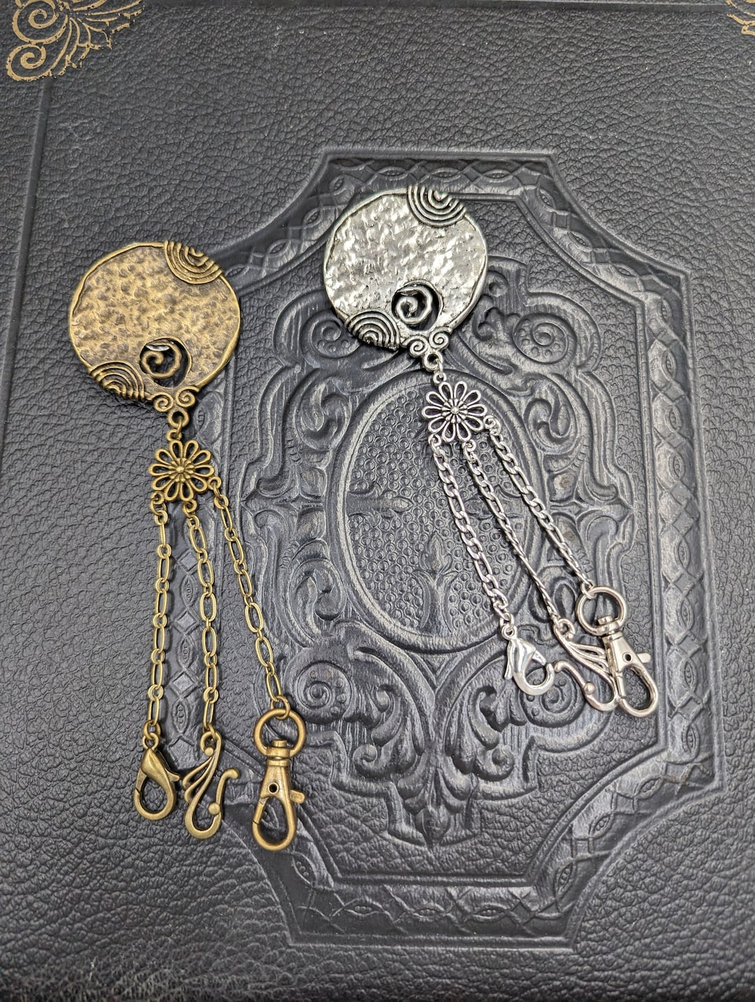 Bronze or Silver Short Pocket Chatelaine With Waist Clip and 3 Chains ...