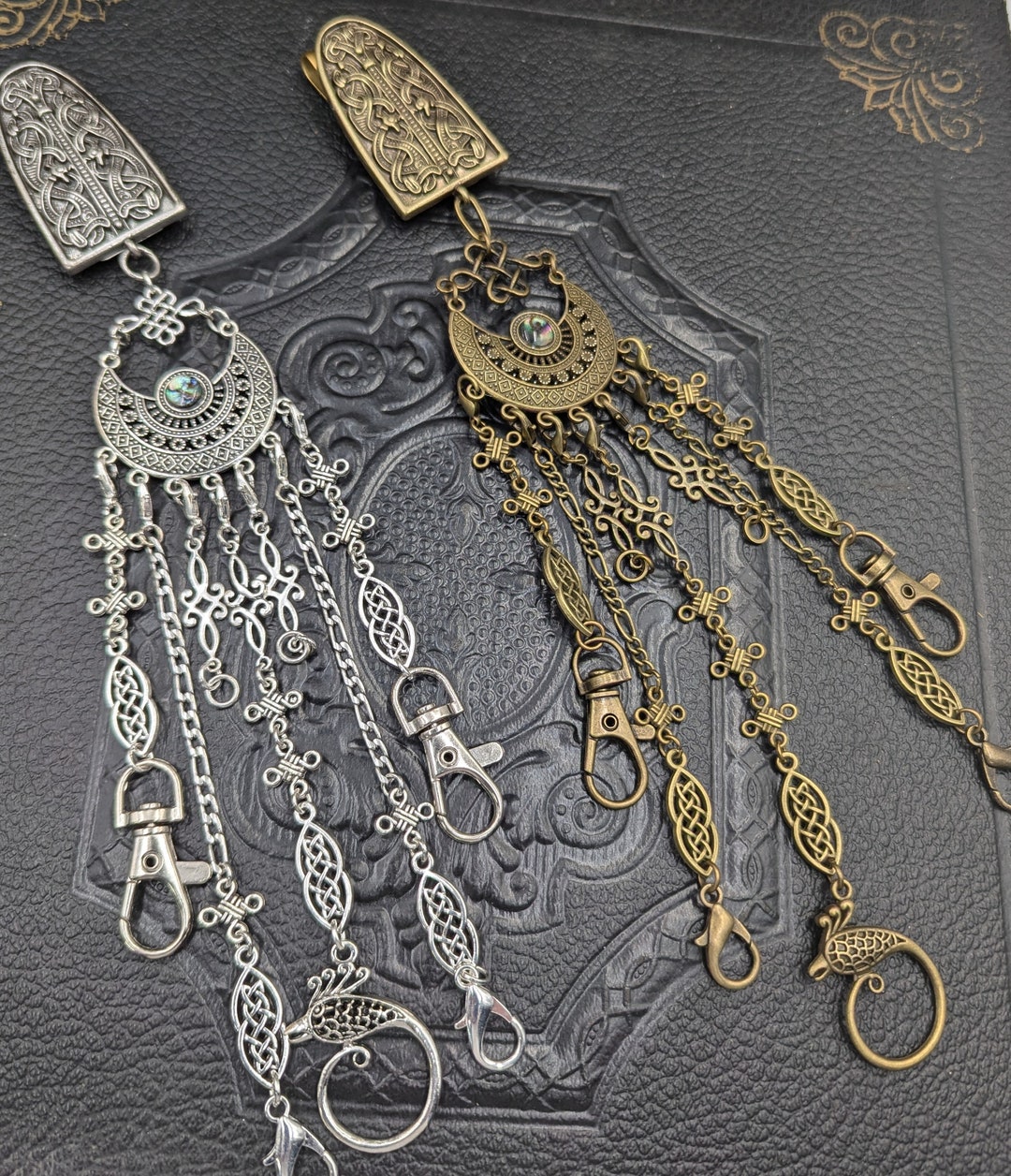 Bronze or Silver Medieval Themed Chatelaine With Waist Clip 5 Chains ...