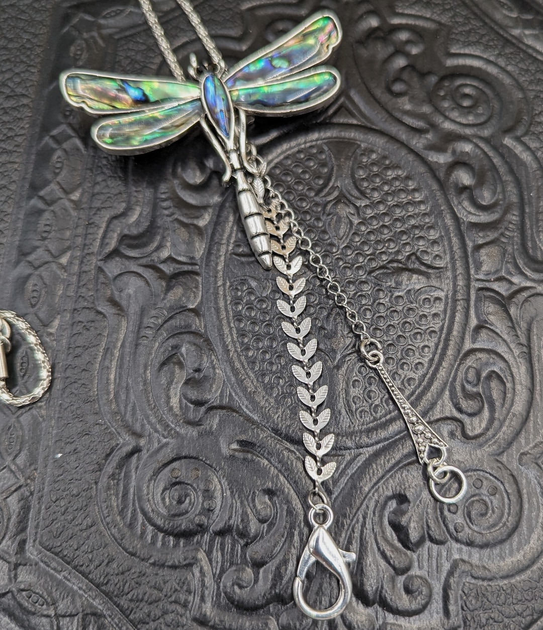 Chatelaine Abalone Dragonfly Necklace Brooch Pin Combo With Removable Chains - Etsy