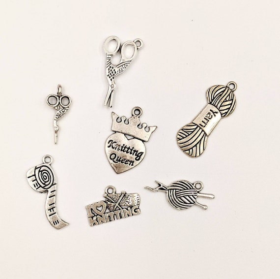 Set of 7 Knitting Charms Knitting Queen Yarn Ball/Needles | Etsy