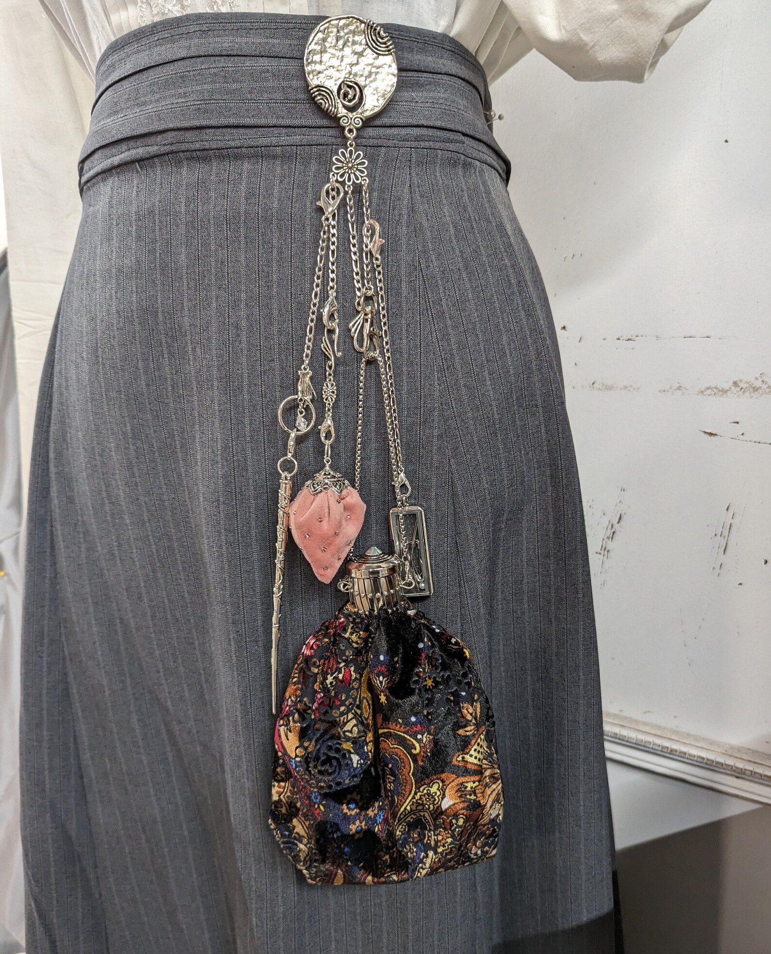 Gate Top Chatelaine Purse Velvet With Silver Chain 2 Sizes - Etsy