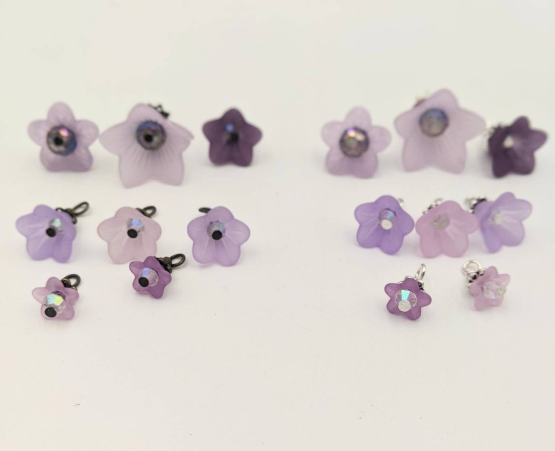 Shades of Purple Flower Charms - Crystal and Acrylic on Silver or ...