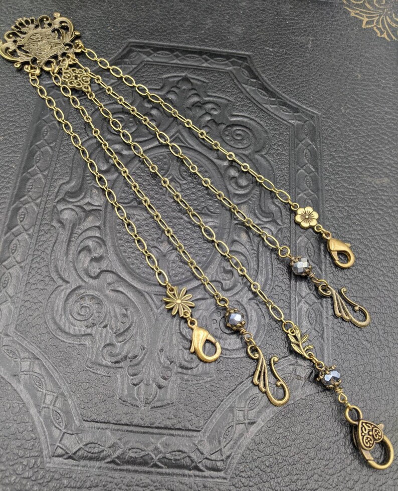 Bronze Victorian Crest Chatelaine With Waist Clip 5 Chains and - Etsy