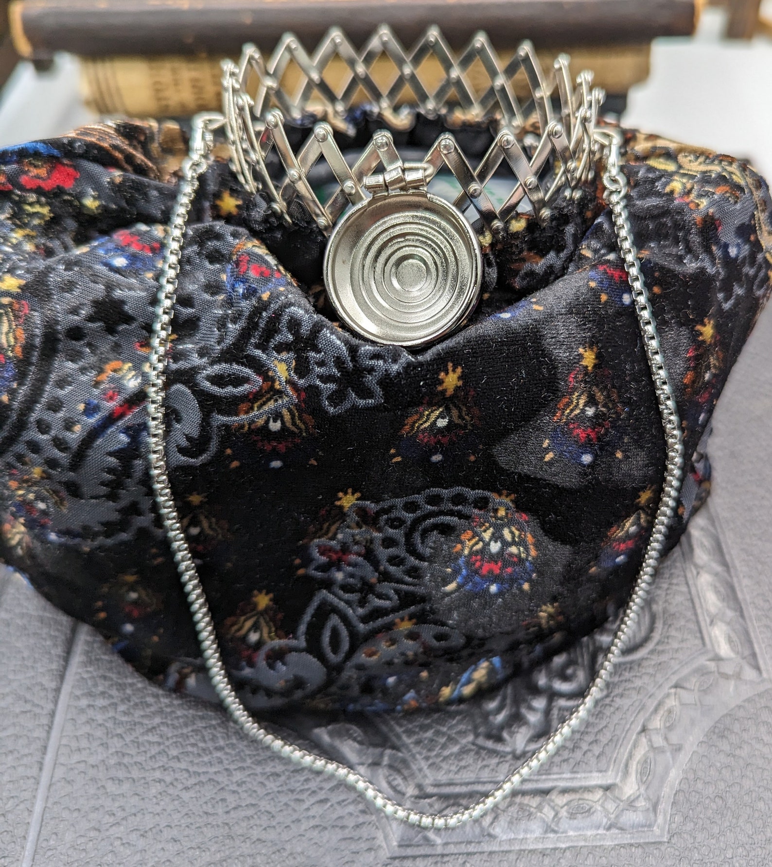 Gate Top Chatelaine Purse Velvet With Silver Chain 2 Sizes - Etsy