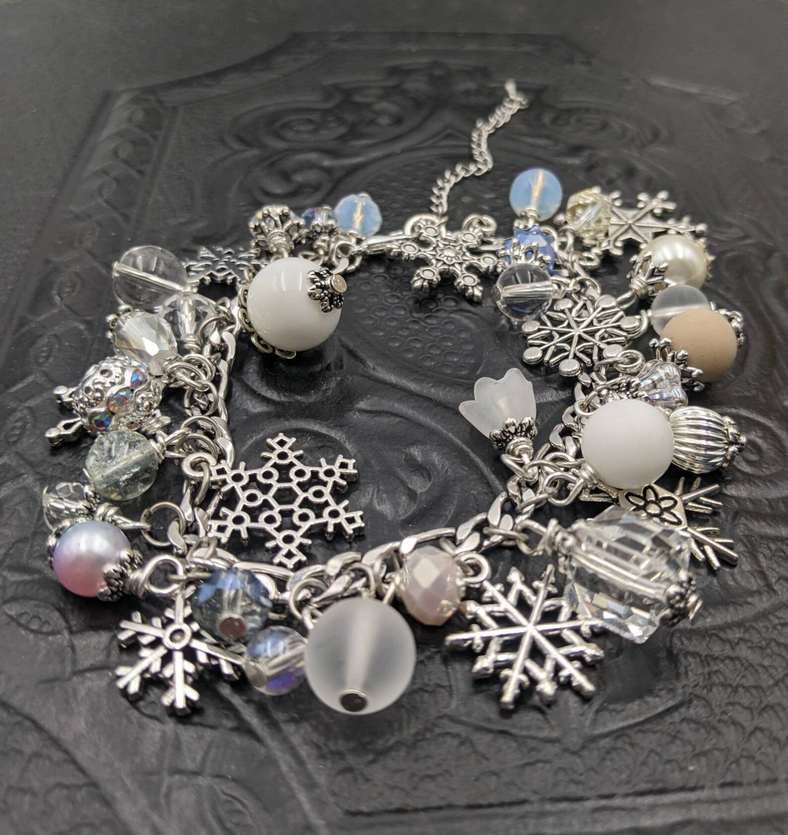 Winter White Snowflakes Charm Bracelet Adjustable Stainless - Etsy