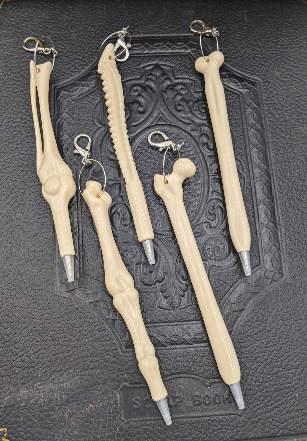 Chatelaine Tools- Acrylic Bone Pens on a Silver Ring With Lobster Clasp ...