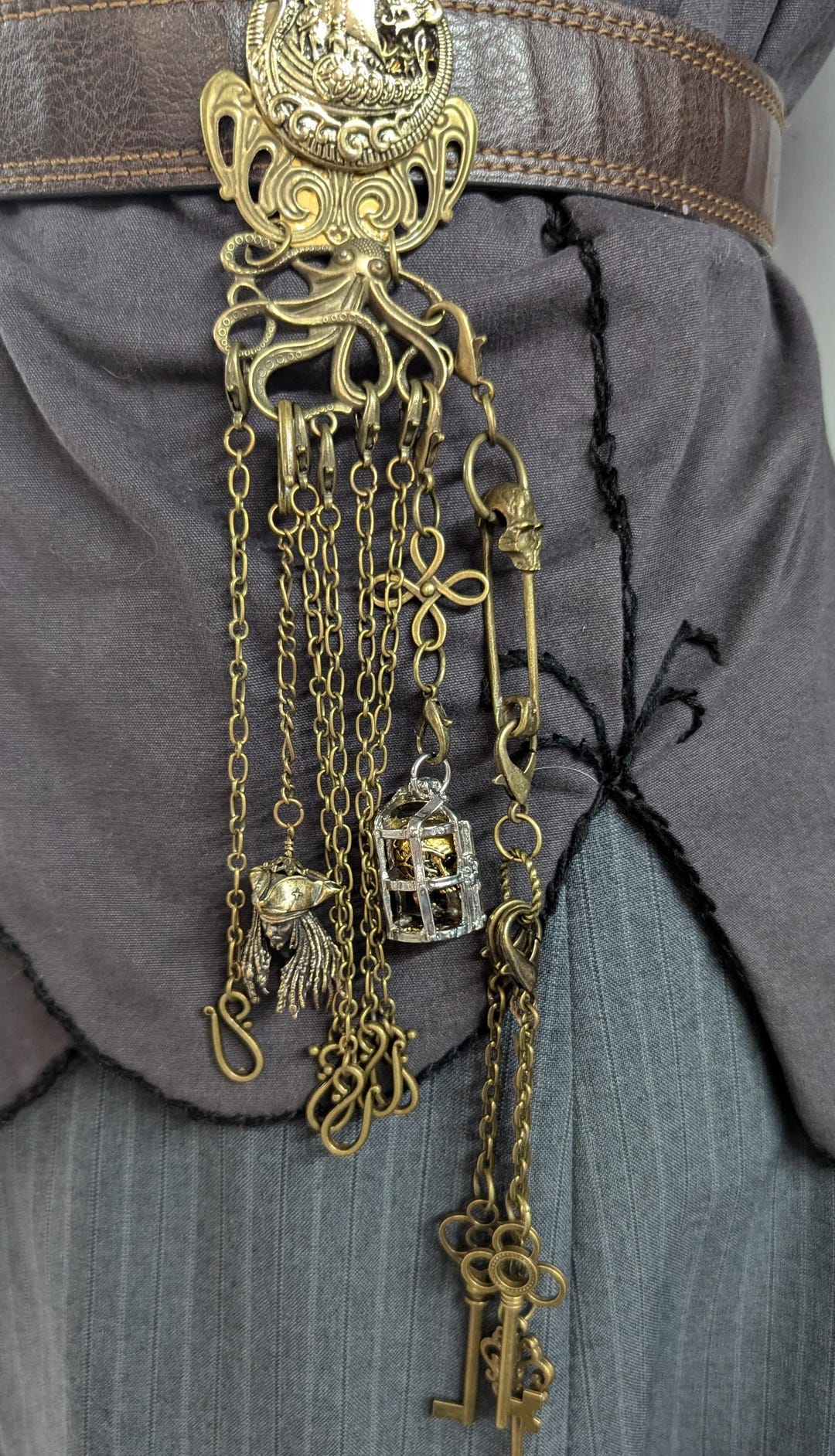 Bronze or Silver Pirates Ship Chatelaine With Waist Clip Octopus 5 ...