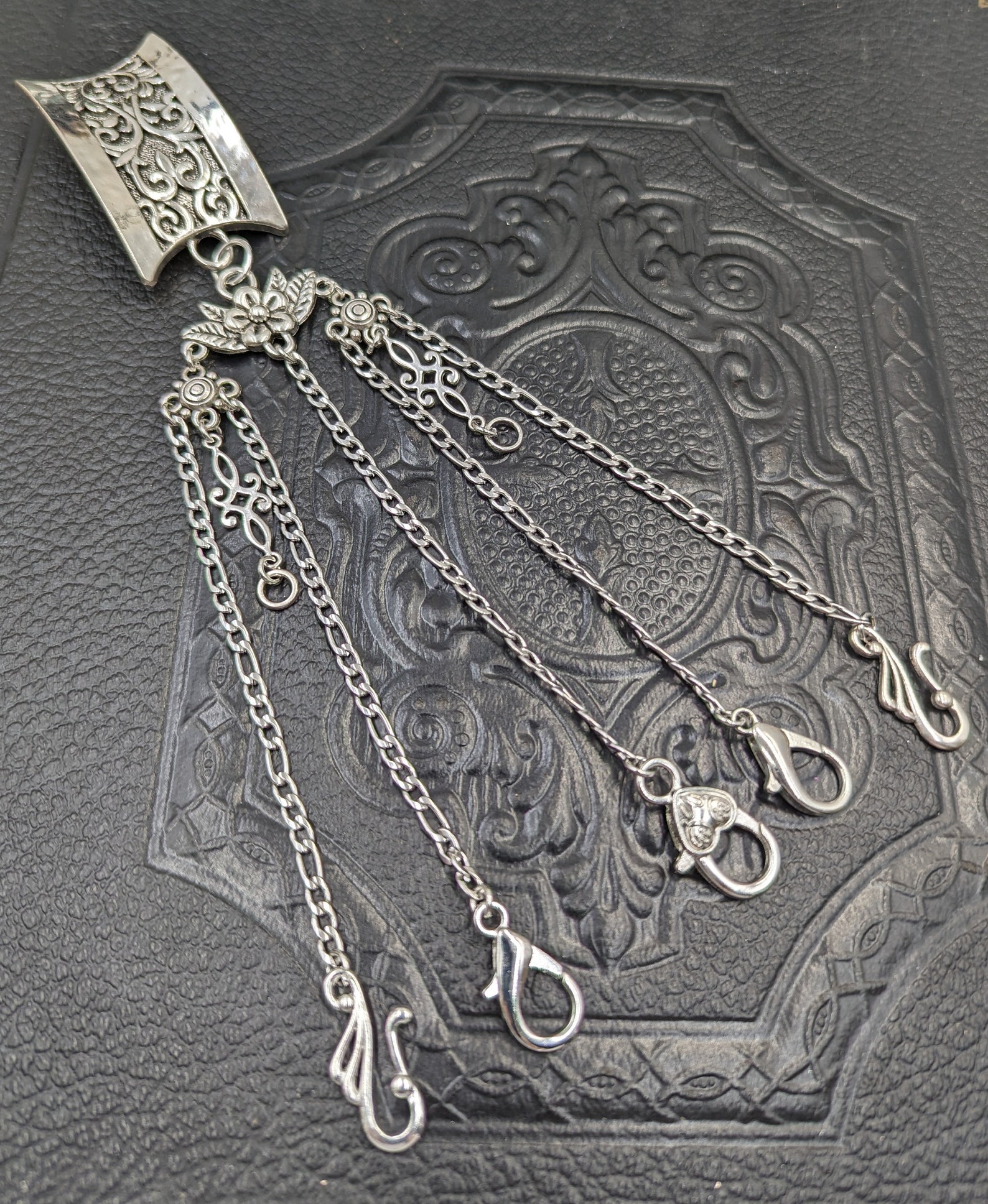 Victorian Style Chatelaine With Curved Clip Short 8 Chains With Clasps ...