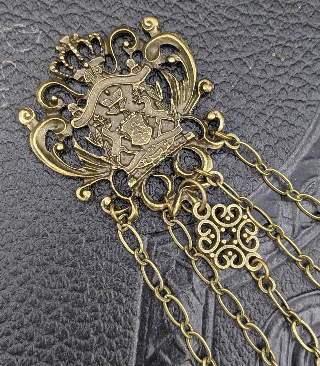 Bronze Victorian Crest Chatelaine With Waist Clip 5 Chains and Hooks ...