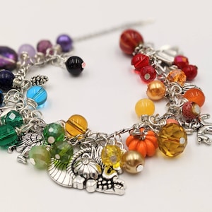 Adjustable Rainbow Autumn Charm Bracelet Turkey Cornucopia Scarecrow ...