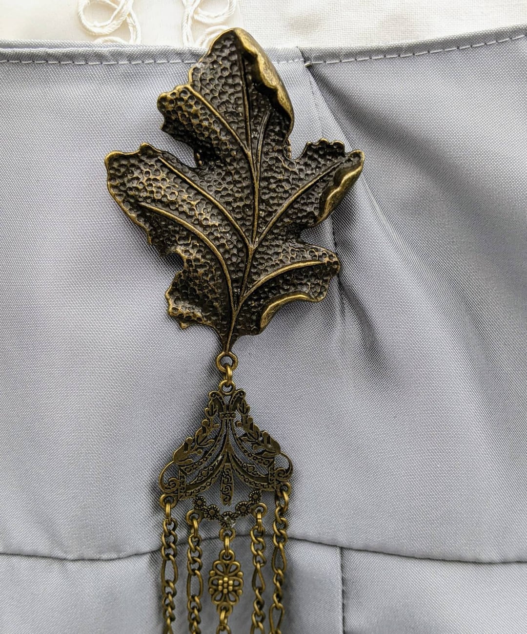 Bronze Oak Leaf Chatelaine With Waist Clip 5 Chains and Hooks for Fiber ...