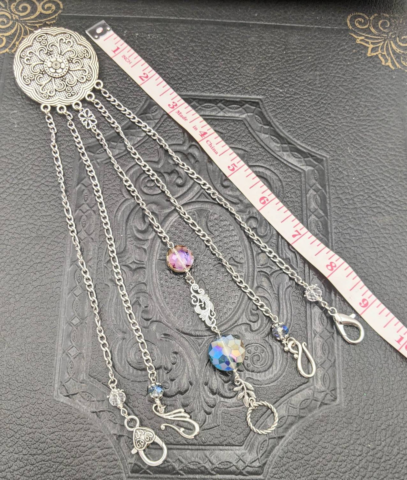 Round Floral Chatelaine With Waist Clip 5 Chains and Hooks for - Etsy