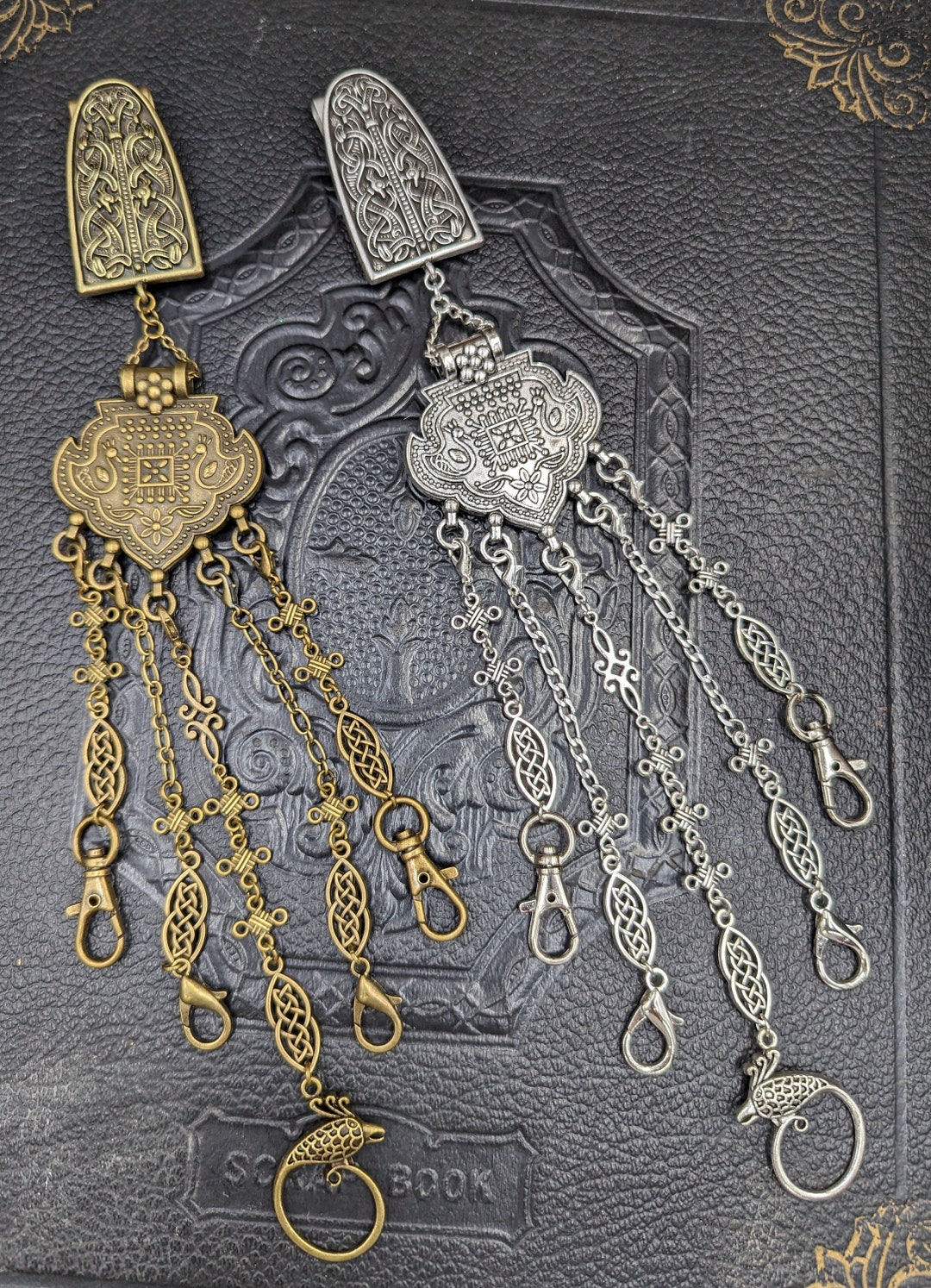 Bronze or Silver Medieval Themed Chatelaine With Waist Clip 5 Chains ...