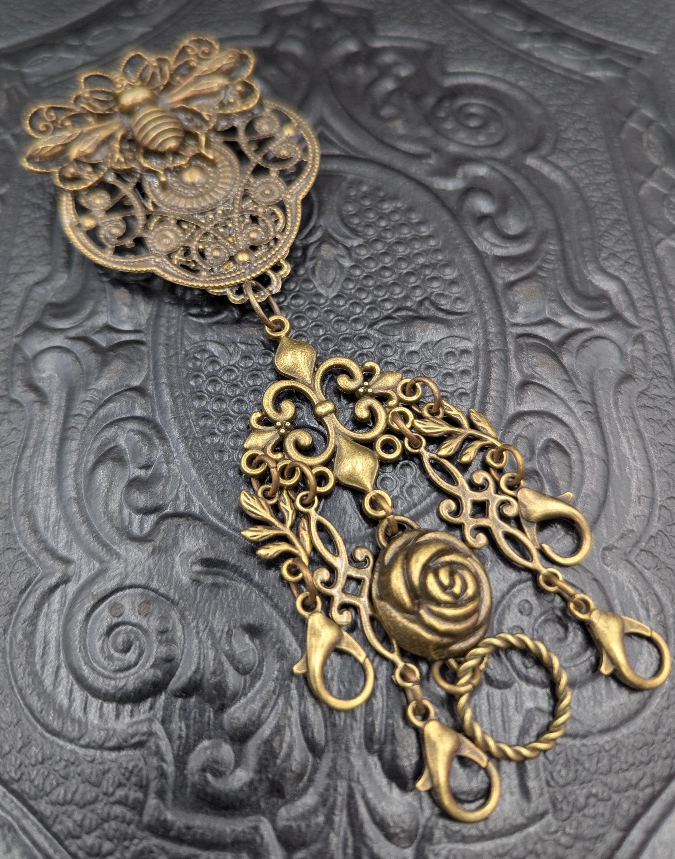 Bronze or Silver "mini" Bee Chatelaine With Waist Clip and 5 Chains and ...
