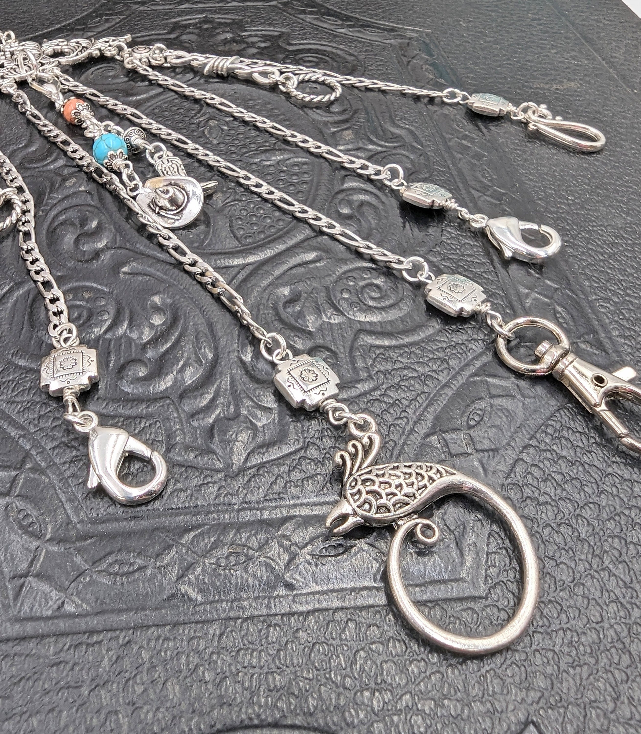 Old West Saloon Southwest Chatelaine With Waist Clip 6 Chains Plus 2 ...