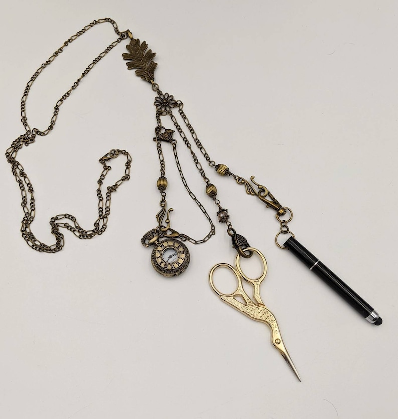 Victorian Chatelaine Necklace Bronze Leaf With 3 Chains and - Etsy