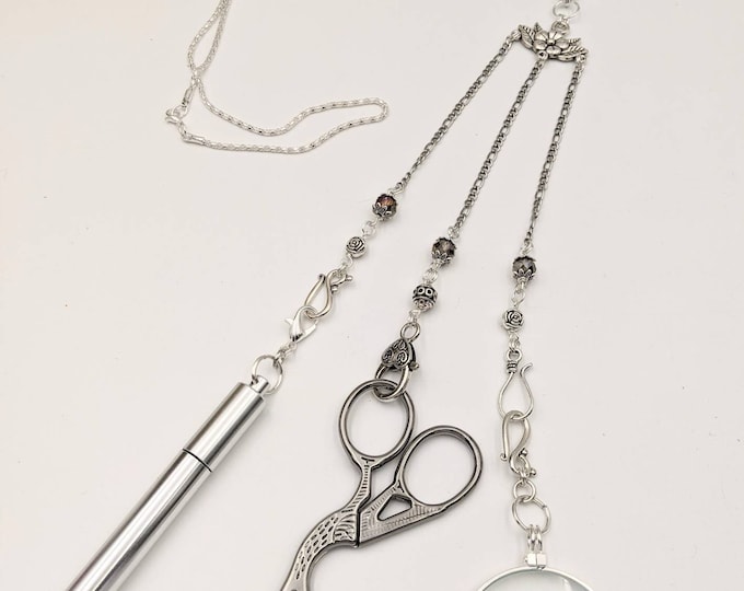 Victorian Chatelaine Necklace Silver Leaf With 3 Chains and Hooks for ...