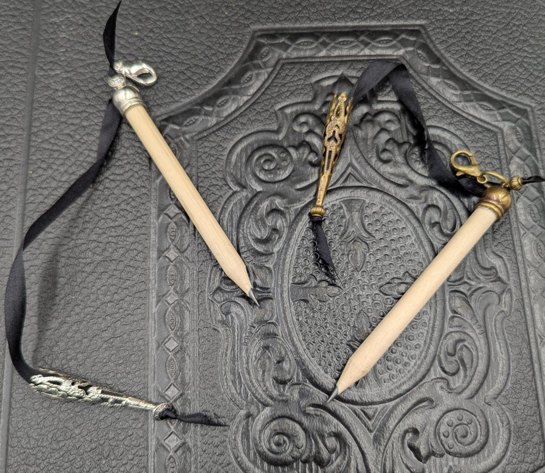 Mini Chatelaine Pencil - Bronze or Silver Findings Black Silk Ribbon Pretty Reproduction - Etsy