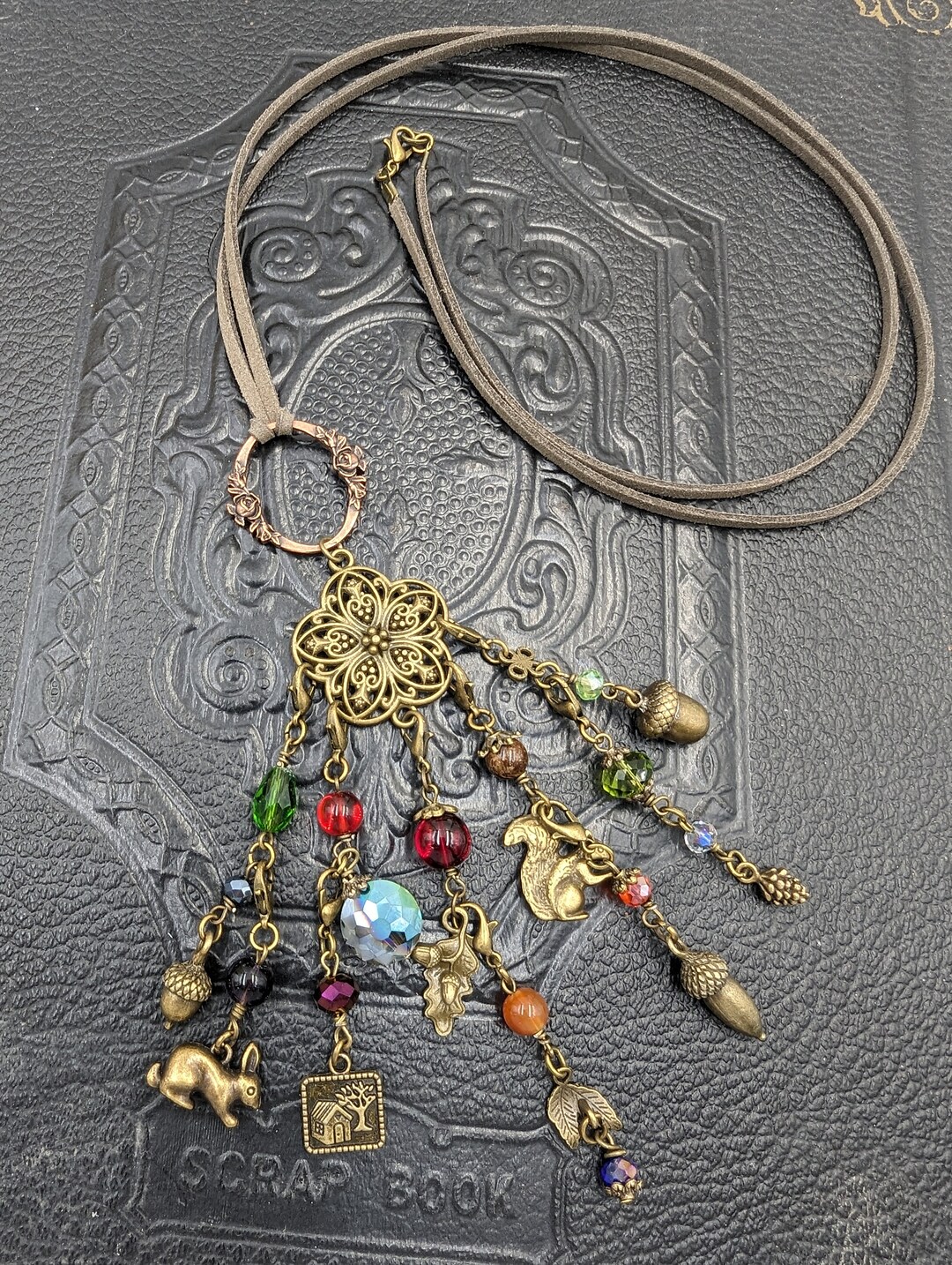 Bronze Filigree and Leather Fall Necklace With 10 Progress Keepers ...