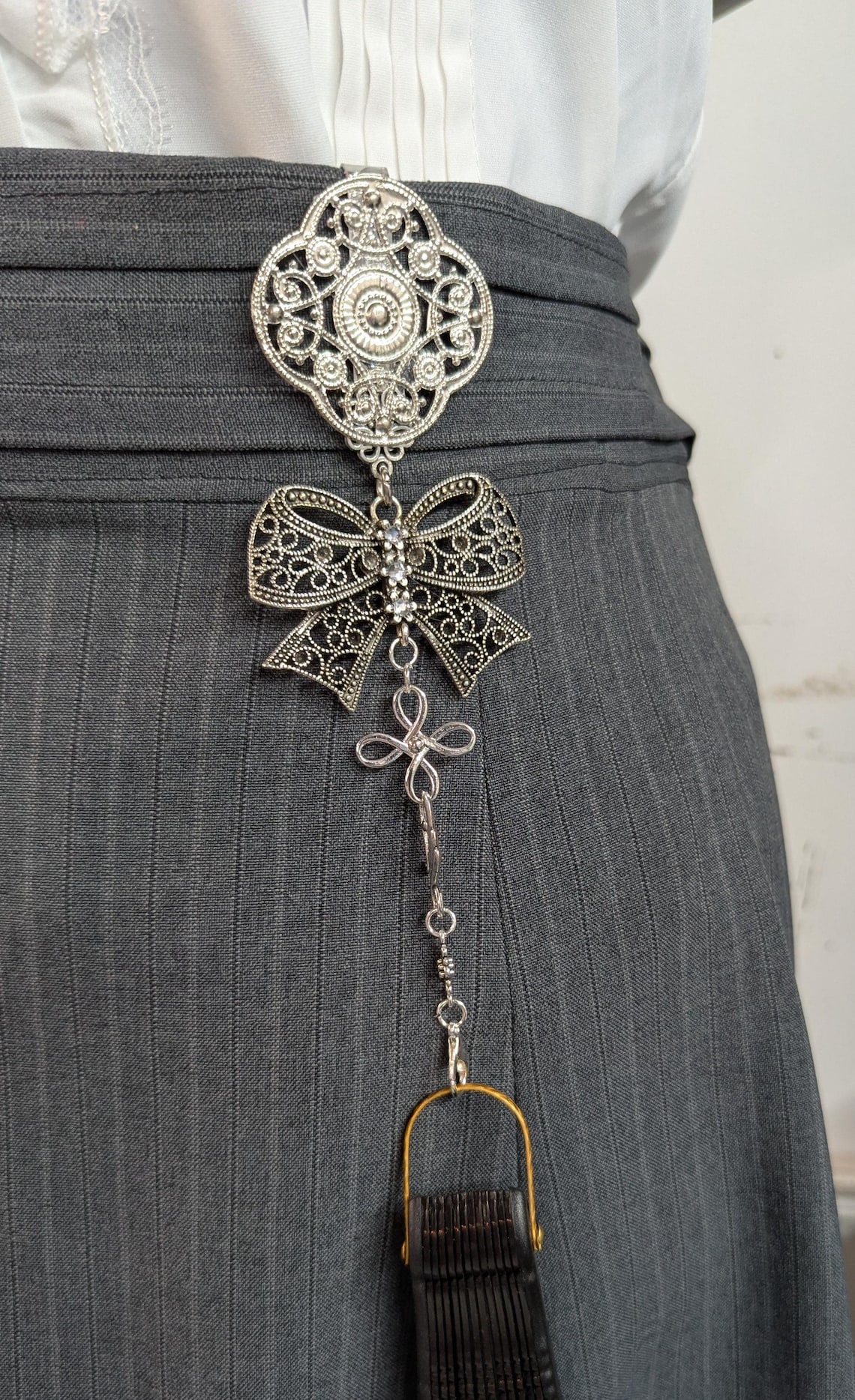 Bronze or Silver Single Chatelaine With Waist Clip for Holding a Fan or ...