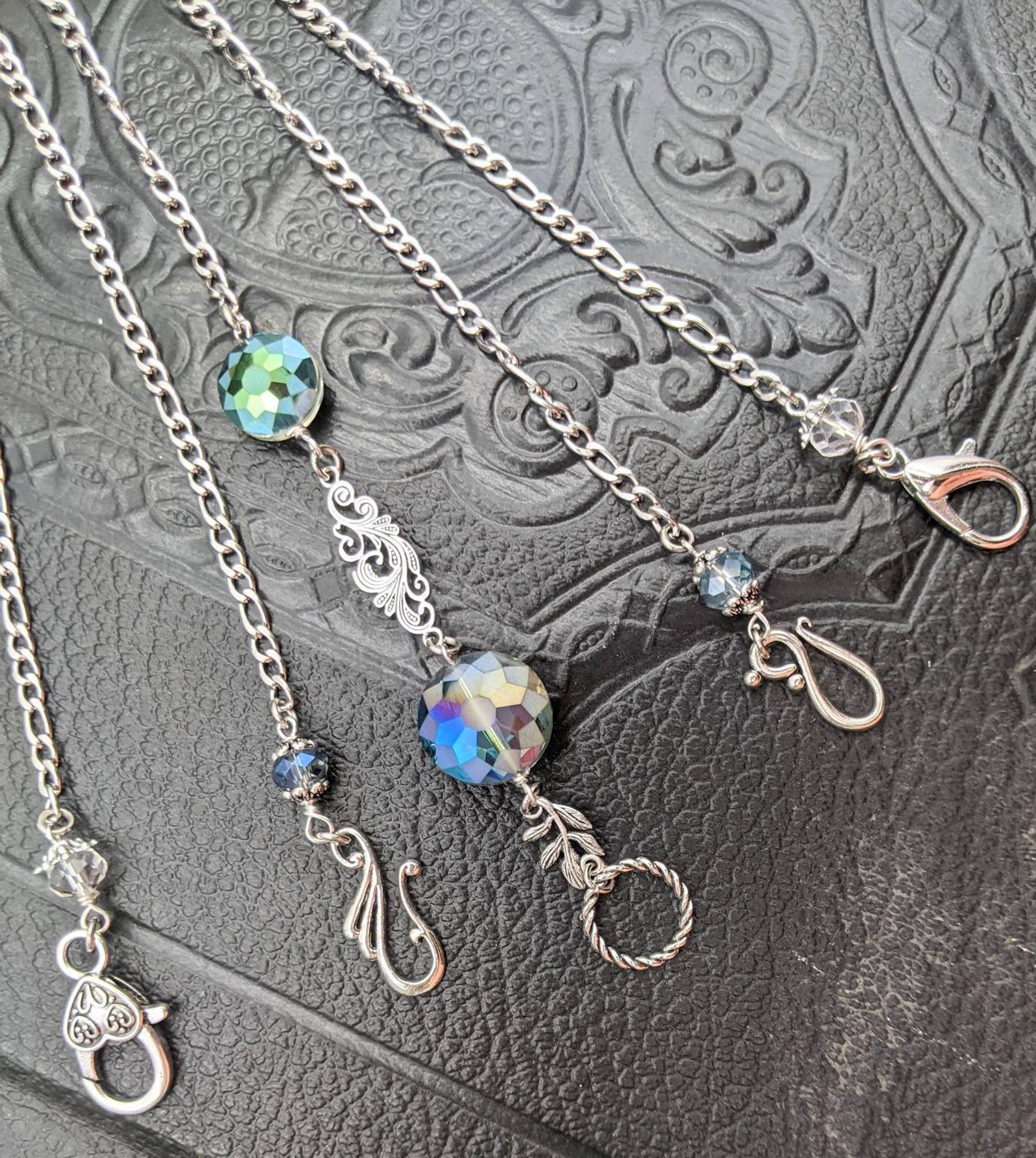 Round Floral Chatelaine With Waist Clip 5 Chains and Hooks for - Etsy