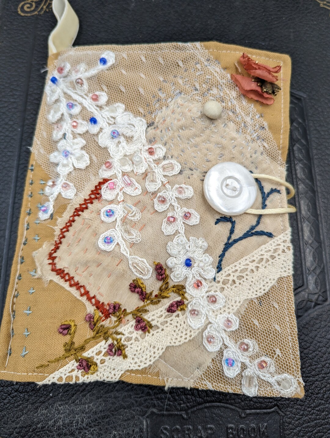 7" X 5" Finished Vintage Fabric Book - Large Needle Book With Pockets ...