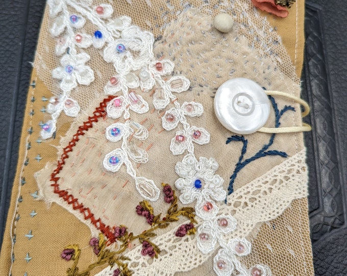 7" X 5" Finished Vintage Fabric Book - Large Needle Book With Pockets ...