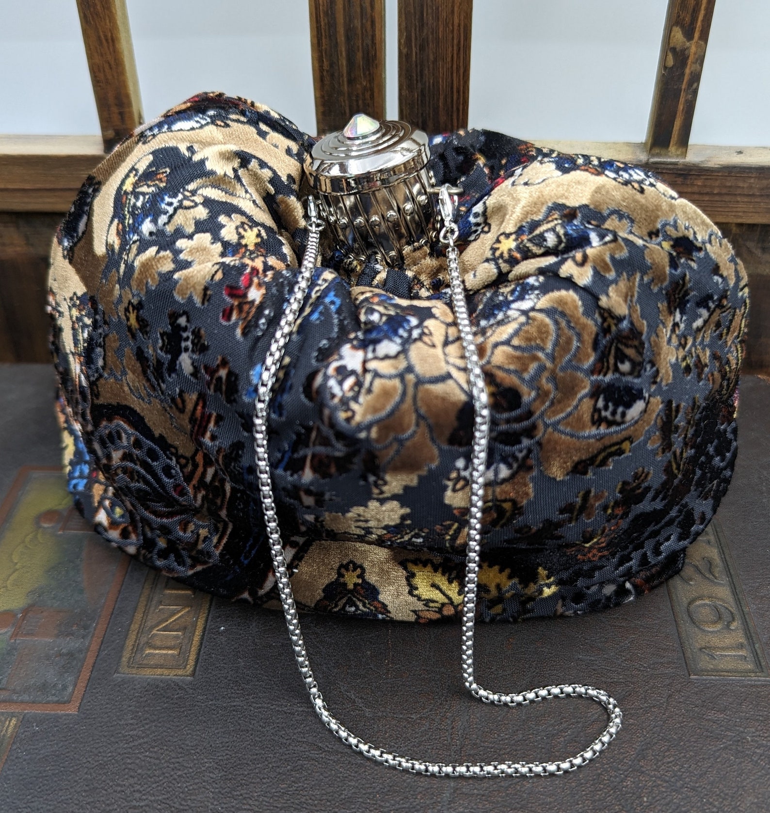 Gate Top Chatelaine Purse Velvet With Silver Chain 2 Sizes - Etsy