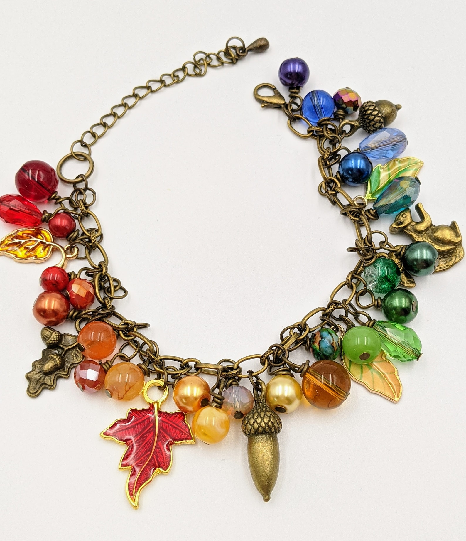 Adjustable Rainbow Nature Lover Charm Bracelet Leaves Squirrel | Etsy