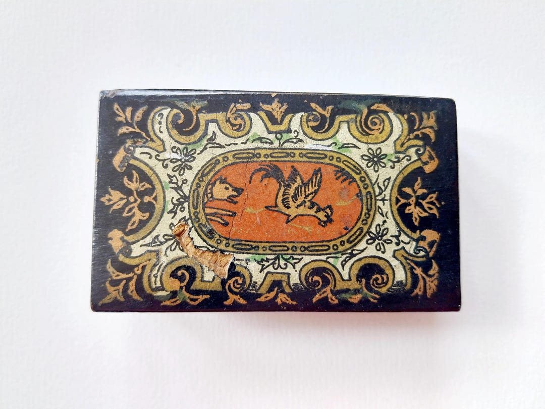 Pill Box Rooster Dog Paper Mache Snuff Box - Etsy