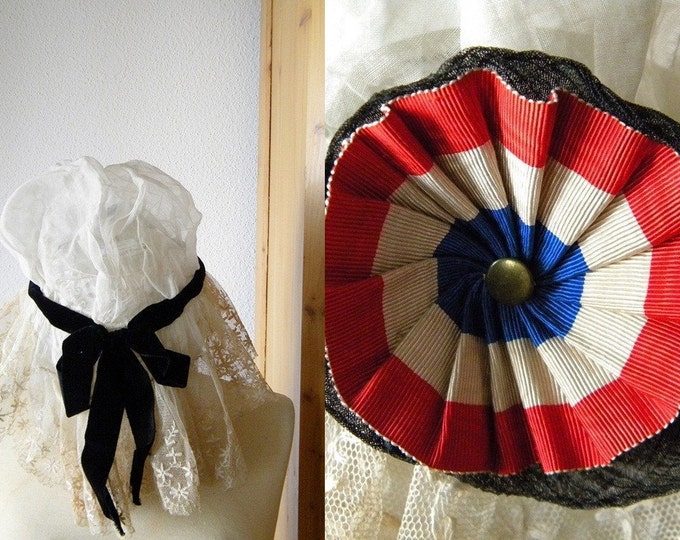 French Antique Bonnet Lace Coiffe With Cocarde French Ribbon - Etsy