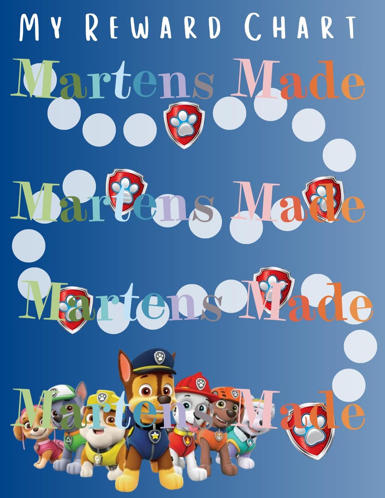 Printable PAW Patrol-inspired Reward Chart | Instant Download | Kids ...