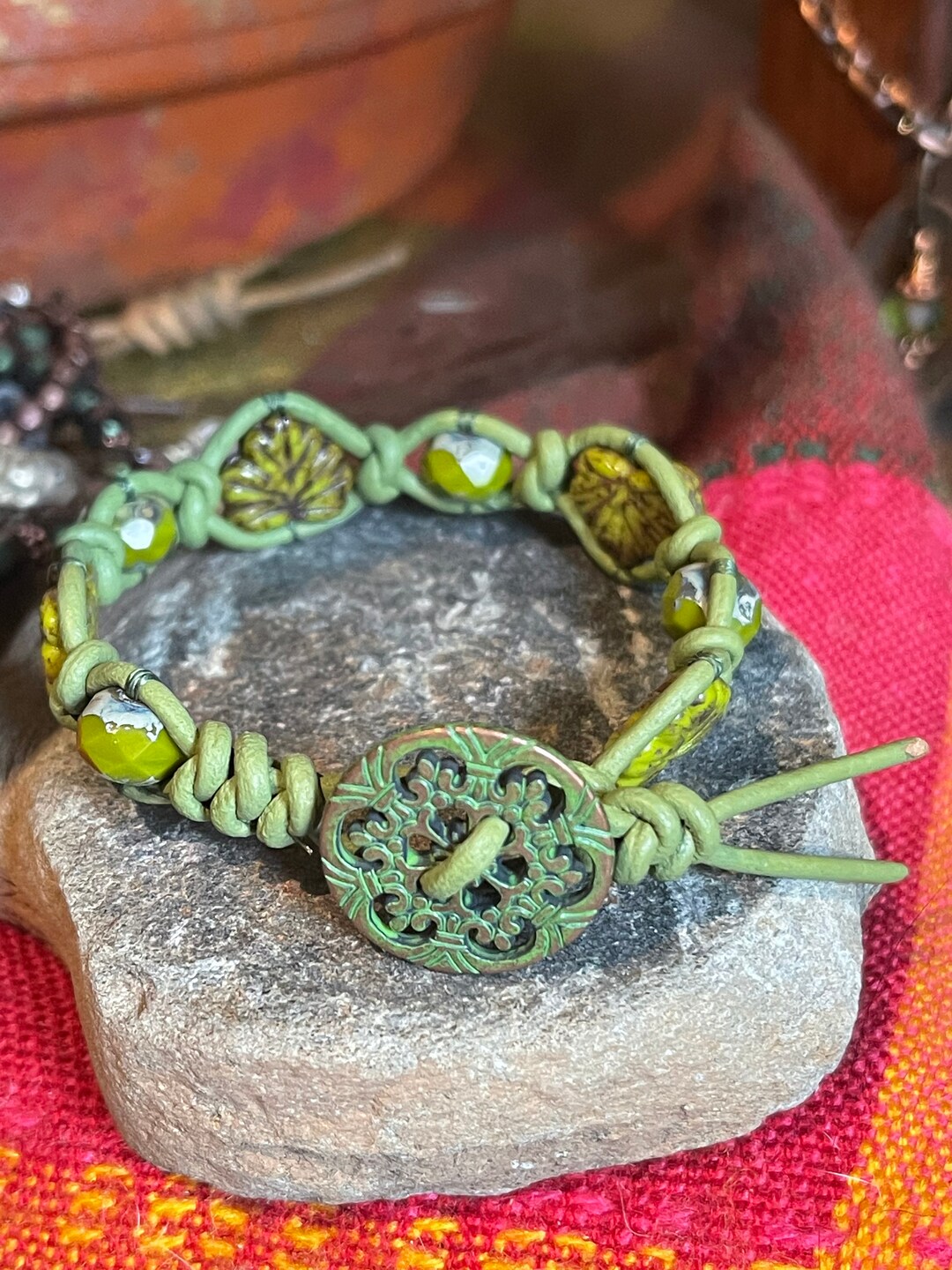 I’m Leaving on a Jet Plane, Green Leaves and Green Leather Bracelet ...