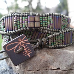 Iridescent Firefly,leather Triple Wrap Bracelet,greens Fushia,matte ...