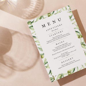 Elegant Greek Dinner Party Menu | Printable Mediterranean Menu Template ...