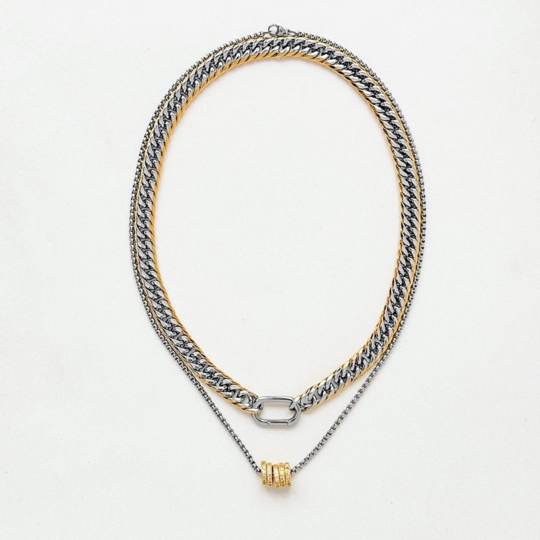 Two-tone Cuban Chain Necklace, Silver and Gold Link Chain, Mixed Metal ...