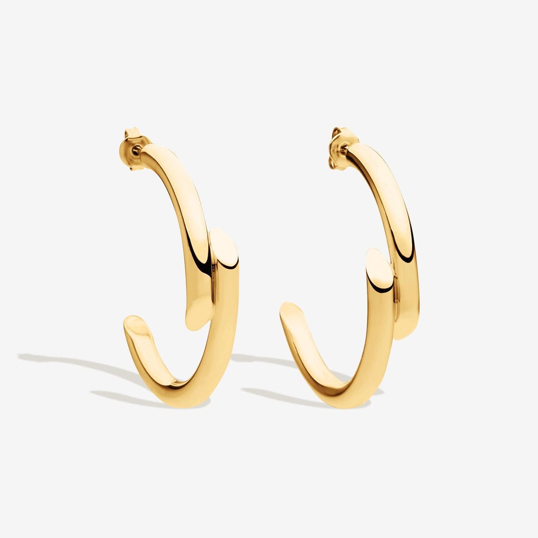 Half Moon Hoop Earrings in Gold or Silver, Oversized Crescent Hoops ...