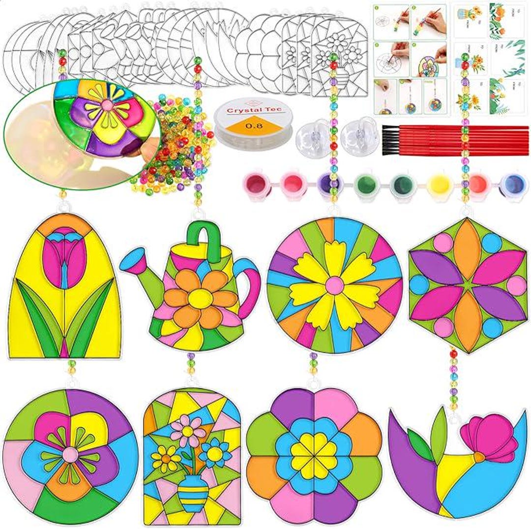 Spring Flower Suncatchers Crafts Kits 24 Sets DIY Flower Window ...